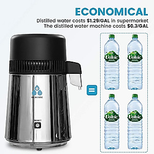 DC HOUSE 1Water Distiller, 304 Stainless Steel Home Countertop Distiller Water Machine, Distilled Water Maker, Distill Distilling Water Purifier Distillers to Make Clean Water