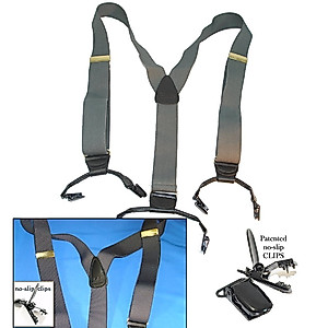 Holdup Brand Casual series Slate Dual Clip Double-Up style Suspenders for Men withNo-Slip® black clips