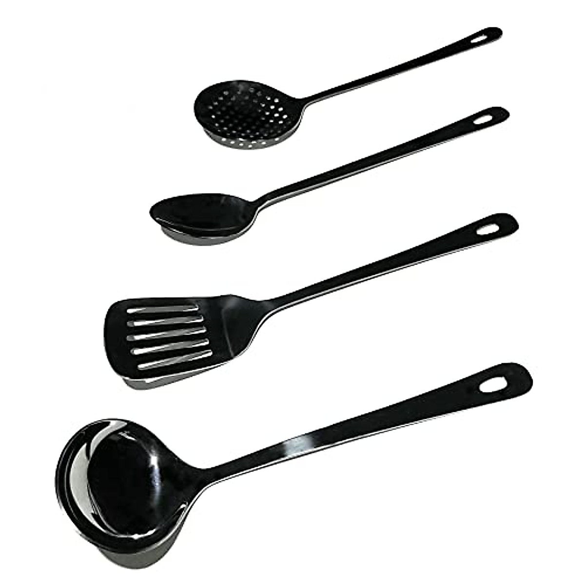 Simmer Kitchenware 4-Piece Stainless Steel Kitchen Utensils Set, PVD Black Cooking Tool Set Includes Spatula, Ladle, Serving/Basting Spoon, Skimmer, Heat Resistant, Dishwasher Safe