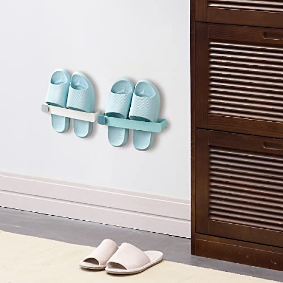 2 PCS Slippers Rack Wall Mounted Hanging Shoe Holder Self Adhesive Shoe Rack Hanging MultiFunction Simple Convenient Wall Bracket Shoe Organiser for Door Cabinet Motorhome Bathroom Kitchen Living Room