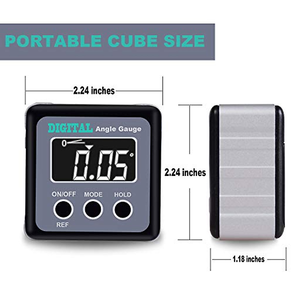Digital Angle Gauge, eOUTIL Angle Finder Mini Digital Level Protractor Inclinometer with V-Groove Magnetic Base - Cube Level Box for Woodworking, Table Saw, Construction, Machinery, Masonry (Grey)