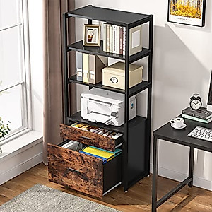 Tribesigns Bookcase Bookshelf, 4-Tier Modern File Cabinet with 2 Drawers, Lateral Filing Cabinet accommodate Legal/Letter / A4 Size for Home Office Organizer