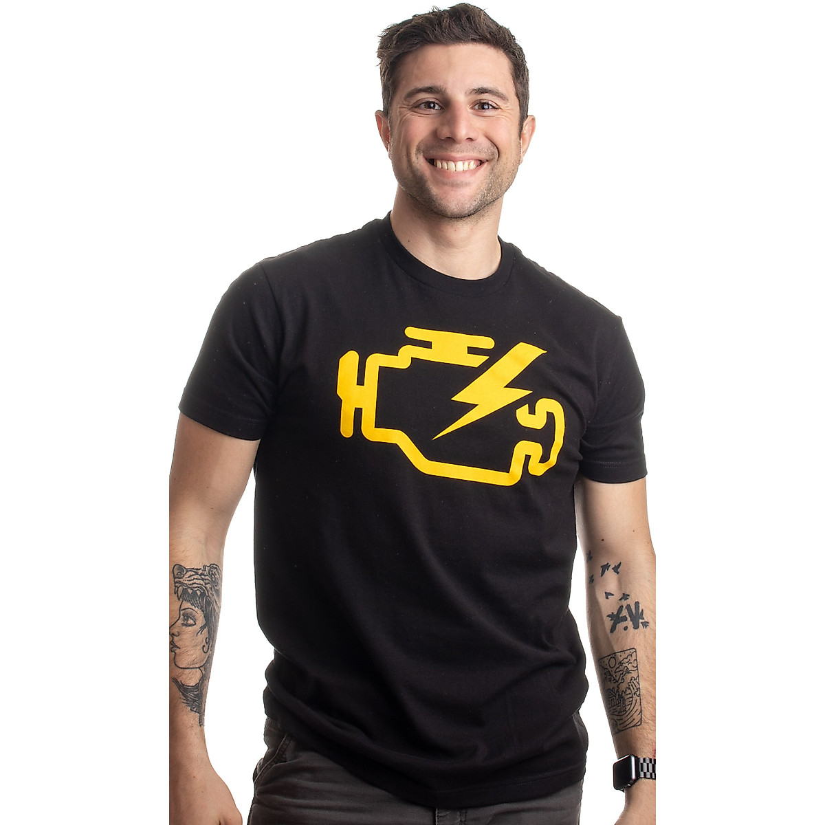 Ann Arbor T-shirt Co. Check Engine Light | Funny Mechanic Car Clothing Men T-Shirt-(Adult,L) Black
