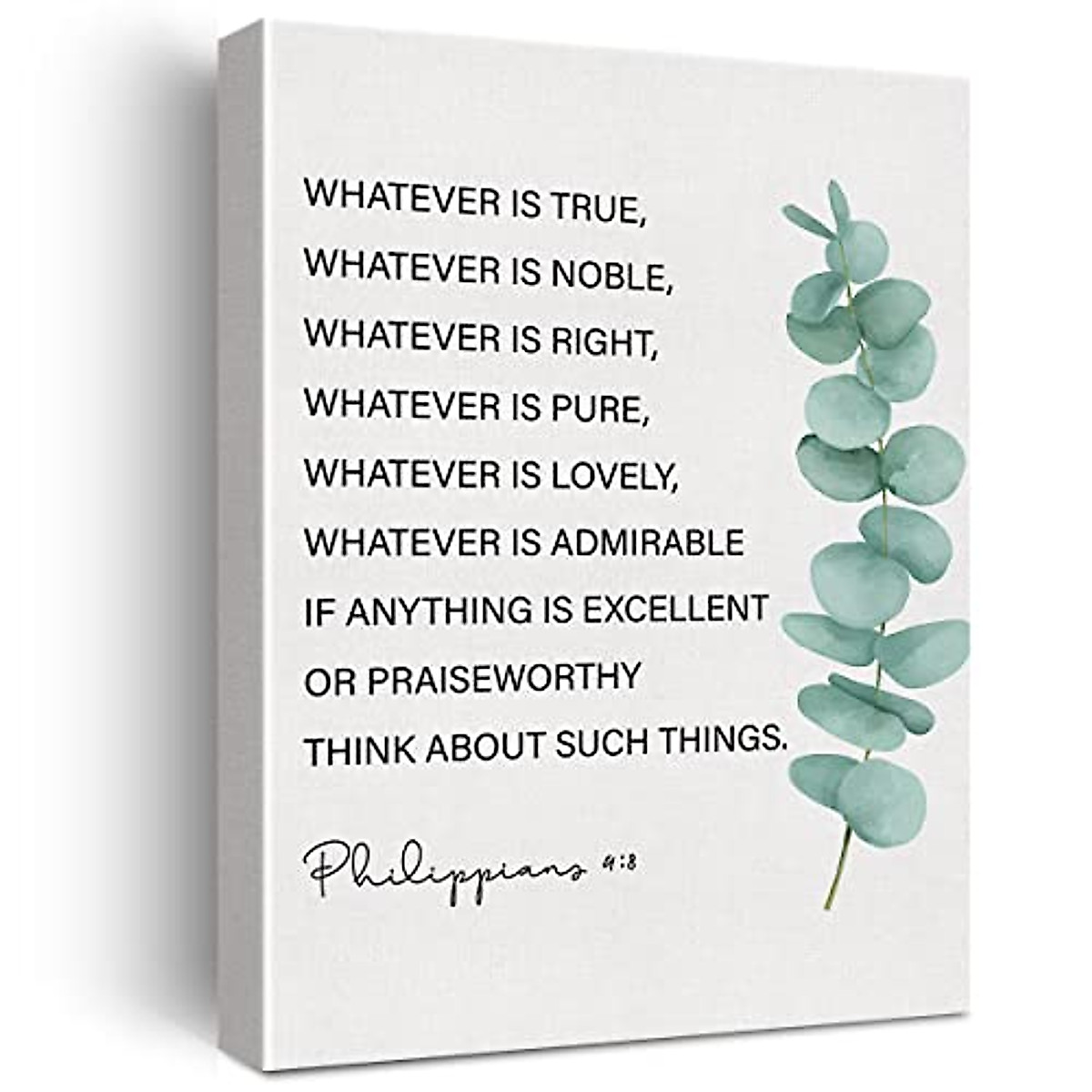 Philippians 4:8 Whatever is True Bible Verse Canvas Wall Art Christian Office Home Decor Scripture Poster Picture Artwork 11.5"x15", Baptism Gift (Wooden Framed)