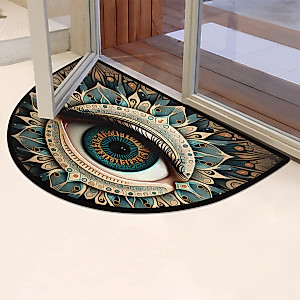 Evil Eye Half Round Doormat Boho Eye Semi Circle Area Rug Non Slip Indoor Outdoor Entrance Half Moon Rug Absorbent Durable Washable Front Floor Mat for Kitchen Bedroom Patio Fireplace Eye Pad