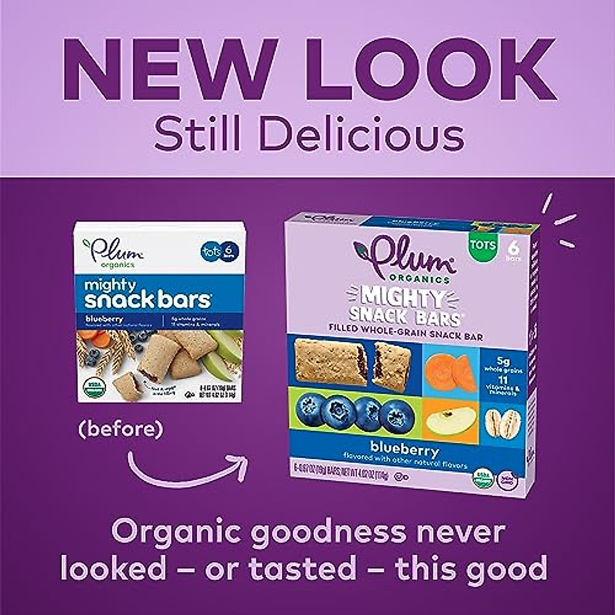 Plum Organics Mighty Snack Bars - Blueberry - 0.67 oz Bars (Pack of 6) - Organic Fruit and Vegetable Toddler Food Snack Bars