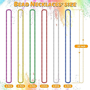 EOBOH Mardi Gras Beads, 12PCS Bead Necklace Party Favors, Metallic 6 Kinds of 33" Beaded Necklaces Costumes Stuff, Festival Parade Throw Accessory Sets for Mardi Gras Celebrations Decorations