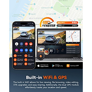 Vantrue S1 Pro 2.7K Dual Dash Cam Front and Rear, 5G WiFi 60FPS Hidden Dash Camera w/HDR Night Vision, STARVIS 2, Optional Remote Live View, GPS, Voice Control, 24/7 Parking Mode, Support 512GB Max