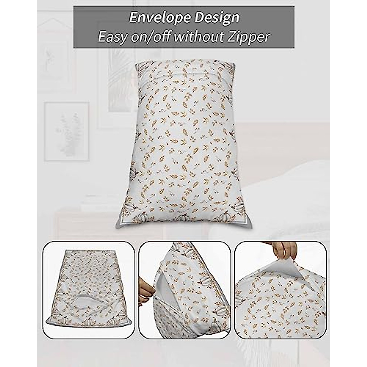 Edwiinsa Thanksgiving Pillow Covers King Standard Set of 2 Bed Pillow, Fall Pumpkin Farmhouse Maple Leaf Grey Plush Soft Comfort for Hair/Skin Cooling Pillowcases with Envelop Closure 20''x36''