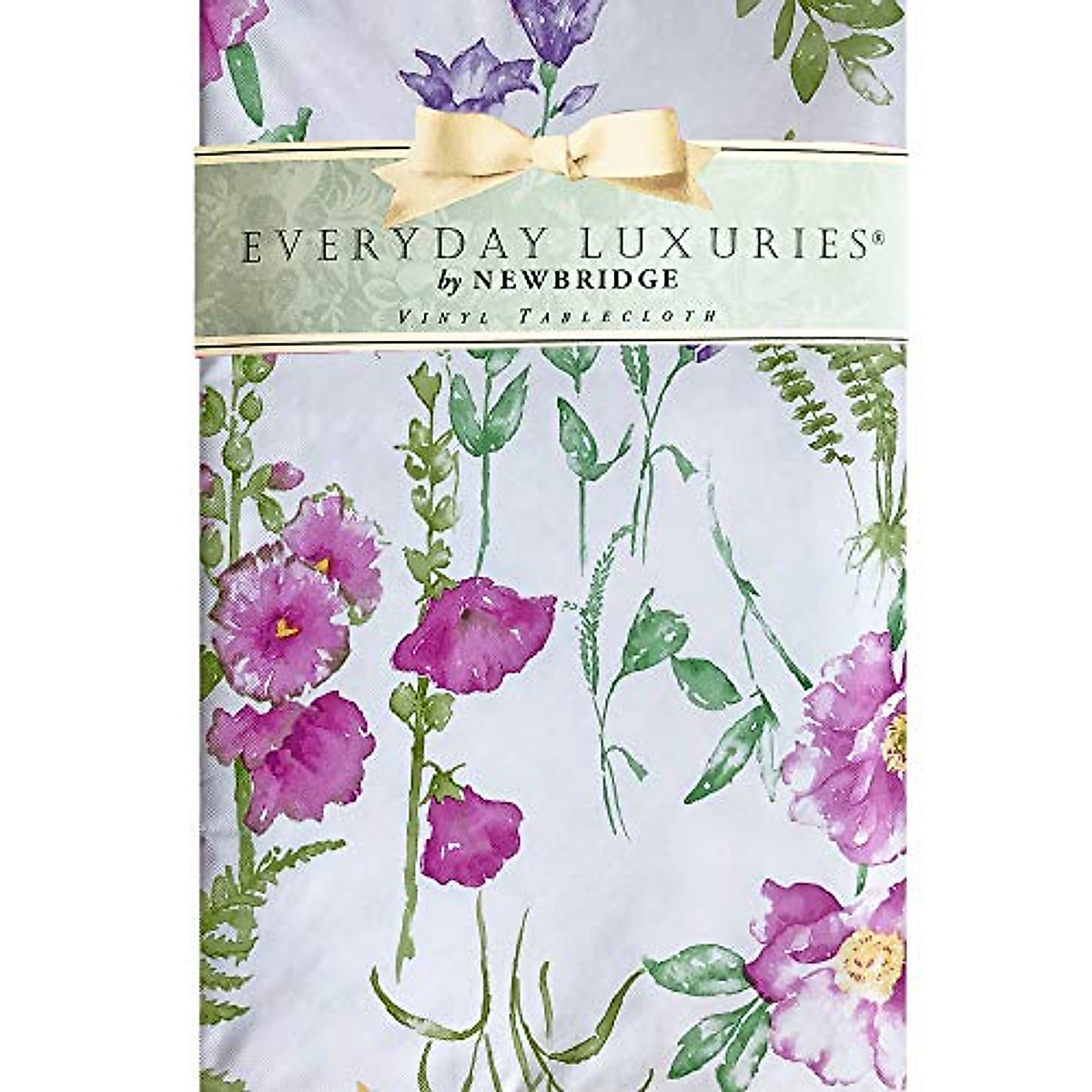 Newbridge Easter Wildflower Fields Floral Vinyl Flannel Backed Tablecloth, Spring Wild Flowers Easy Care Vinyl Tablecloth with Flannel Backing, 60 Inch x 120 Inch Oblong/Rectangle