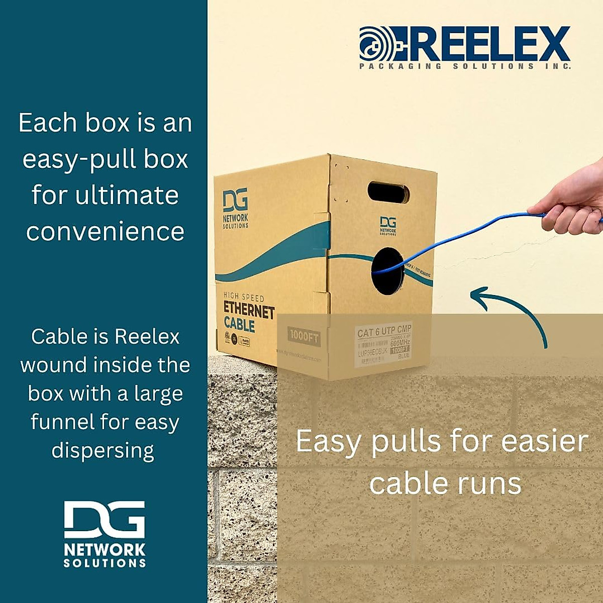 DG Cat6 Riser (CMR), 1000ft, Unshielded, 23AWG, Solid Bare Copper, Up to 10Gb Speeds, No Spline, Faster-Easier Terminations, 550MHz, ETL Listed, Indoor/Home/Commercial Use, Bulk Ethernet Cable, Blue