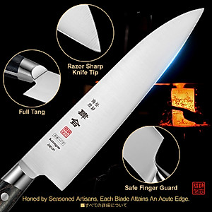 kanngou Japanese Chef Knife, 8 Inch Chef Knife Chef's Knives, Kitchen Knife, Gyuto Knife 210mm, Japanese Alloy Steel Knife, Gift for Husband Dad with Premium Gift Box (Black Handle, 8.27 inches)