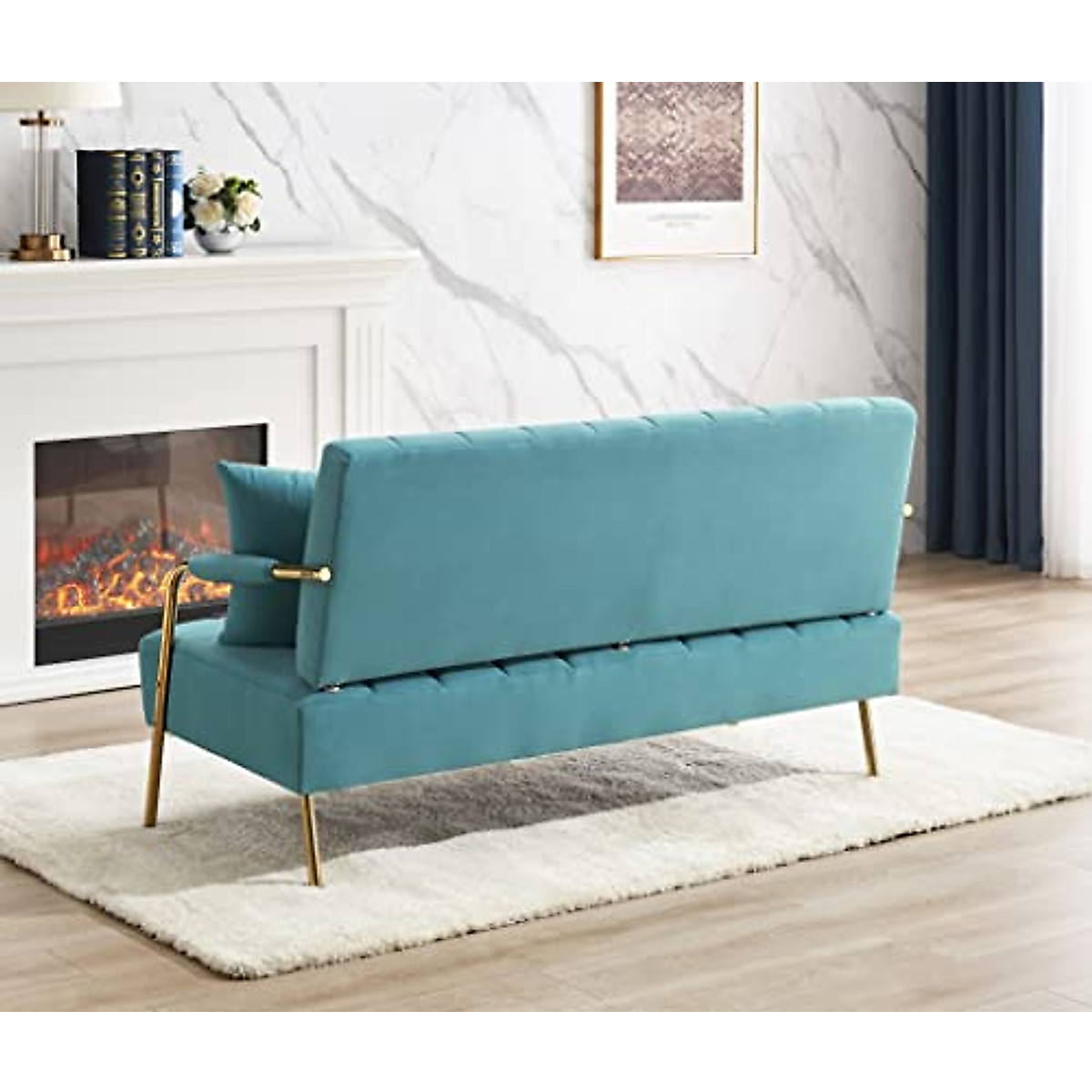 Loveseat Modern 2 Seater Sofa Comfortable Australian Cashmere Fabric Sofa with Two Throw Pillows Blue (Blue)