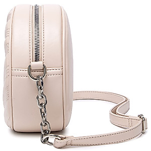 Stylish Cute Round Bag for women,Faux Leather Quilted Small Pink Crossbody Purse,Fashion Lightweight Cell Phone Summer Bag with Chain Strap