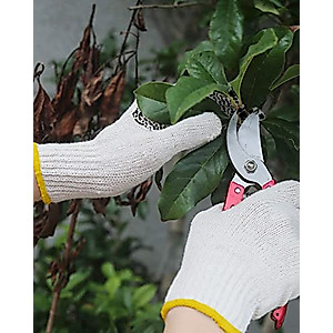 Meegoo Hand Working Gloves, 12 Pairs White Cotton Polyester Liners Gloves Safety Work Gloves for Men Women With Dots (Black, L)