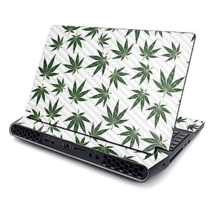 MightySkins Carbon Fiber Skin Compatible with Alienware Area-51M 17" (2019) - Pot Leaves Green | Protective, Durable Textured Carbon Fiber Finish | Easy to Apply and Change Style | Made in The USA