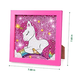 TOY Life 5D Diamond Gems Kits for Kids with Wooden Frame Diamond Arts and Crafts for Kids Ages 6 8 10 12 Gem Art Painting Kit Unicorn Diamond Dots Painting Kits for Kids Art Project