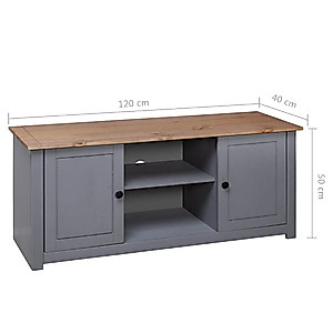vidaXL Solid Pine Wood TV Stand - Panama Range - Gray, Retro Design, Ideal for Living Room, 47.2"x15.7"x19.7" with 2 Doors, 2 Compartments, Scandinavian Style