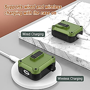RFUNGUANGO Airpods 2nd & 1st Generation Case Cover Automatic Pop-up with Secure Lock Clip, Full-Body Shockproof Hard Protective Cover with Keychain - Olive Green
