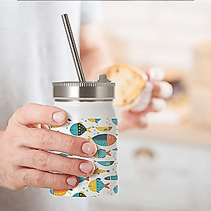 PYD Life Blanks Mason Jar 17 OZ Wide Mouth White Stainless Steel Tumbler with Lid and Metal Straw for Cricut Mug Press Machine Sublimation Print 4 Pack