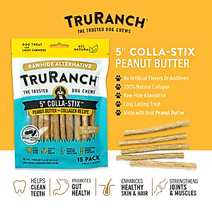 TRURANCH 5" Collagen Sticks, Peanut Butter - 15 Pack
