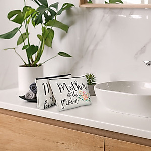 Weewooday 2 Pack Mother of the Groom and Bride Gifts Makeup Bags Floral Canvas Cosmetic Travel Toiletry Bag for Mom Mother in Law Wedding Engagement Gift