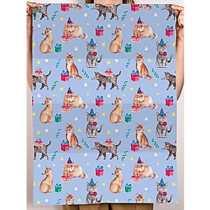 CENTRAL 23 Cat Wrapping Paper - 6 Sheets Blue Gift Wrap - Cat Themed Gifts For Girls - Cat Birthday Wrapping Paper For Pets - Cat Mom And Dad - Comes With Cute Stickers