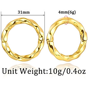 LADEMAYH 2Pcs 6 Gauge Earrings Ear Weights for Stretched Ears, Twist Hoop 6g Earrings for Women,Gold Surgical Steel 4mm Ear Hangers Dangle Gauges for Ears Weighted Ear Gauges