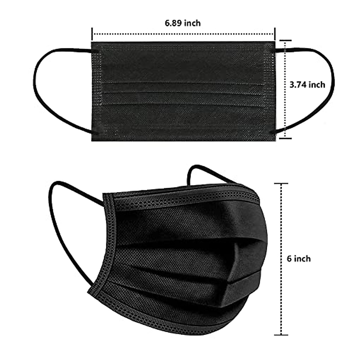 Black Disposable Face Masks - 50 Pack Black Masks for Women and Men，3 Ply Breathable Adult Face Masks