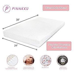 PINNKKU 3-Piece Mini Crib Bedding Set for Girls, Mini/Portable Crib Bedding Set for Girls, Blush Pink Flower Crib Skirt, Blanket, Crib Sheet, Fits Mini Crib Only