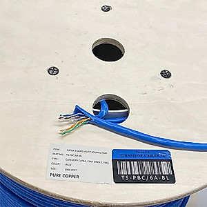 TSCables | Cat6A Plenum (CMP) 1000ft, 750Mhz, PoE++ (4PPoE) | 100% Solid Bare Copper | 23AWG Unshielded Twisted Pairs (UTP), Available in 7 Colors for Easy Identification Across Various Setups (Blue)