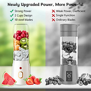 Personal Size Blender for Shakes and Smoothies,15.6 oz Portable Blender with 10 Blades,Rechargeable Mixers Fresh Fruit Juicers,Multifunctional Blender with 2 cups,For Travel,Sports,Outing, white