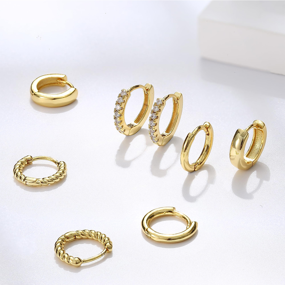 HAIAISO Gold Huggie Hoop Earrings for Women 14k Gold Plated Hoop and Studs Earrings Set Hypoallergenic Tiny CZ Ball Earrings Cartilage Earring for Multiple Pack