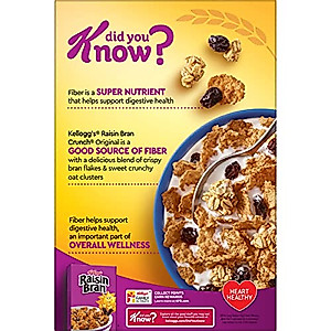 Kellogg's Raisin Bran Crunch Cold Breakfast Cereal, Fiber Cereal, Heart Healthy, Original, 15.9oz Box (1 Box)