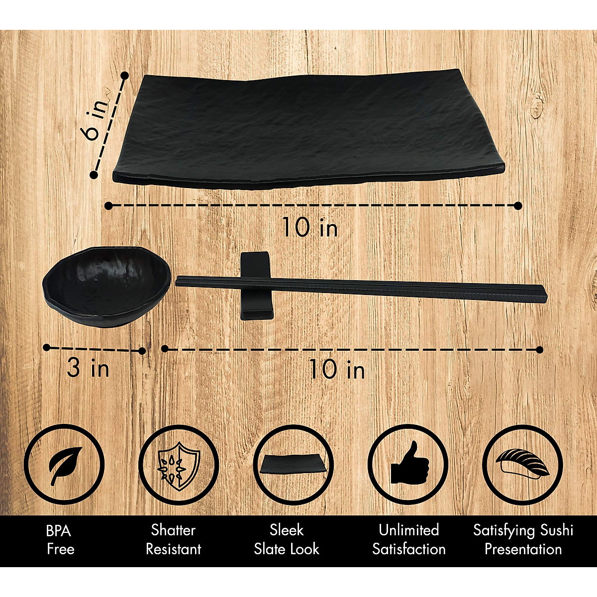 Sushi Unlimited Sushi Set for Two: Sushi Plates, Soy Sauce Bowls, Chopsticks, Includes Chopstick Holders!