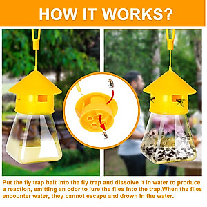 Simashts Reusable Fly Traps Outdoor Hanging with Natural Fly Bait Trap Refill, Reusable Fly Trap Fly Killer Outdoor Fly Catchers