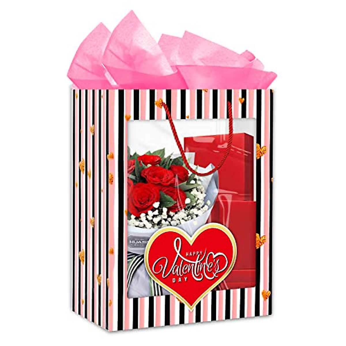 FaCraft Valentines Gift Bags with Handles Funny Valentine's Day Gift Bag with Clear Window,Happy Valentine's Day Gift Bag with Tissue Paper for Her Him Girlfriend Boyfriend Husband Wife Women Men