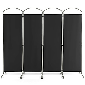 GOFLAME 4 Panels Room Divider, 6 Ft Folding Privacy Screen with Stable Metal Frame, Freestanding Fabric Wall Divider and Separator, Portable Room Partition Screen for Home Office Hospital, White