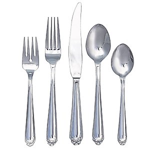Ginkgo International Bonnie 42-Piece Stainless Steel Flatware Place Setting, Service for 8 Plus 2-Piece Hostess Set, Mirror Finish