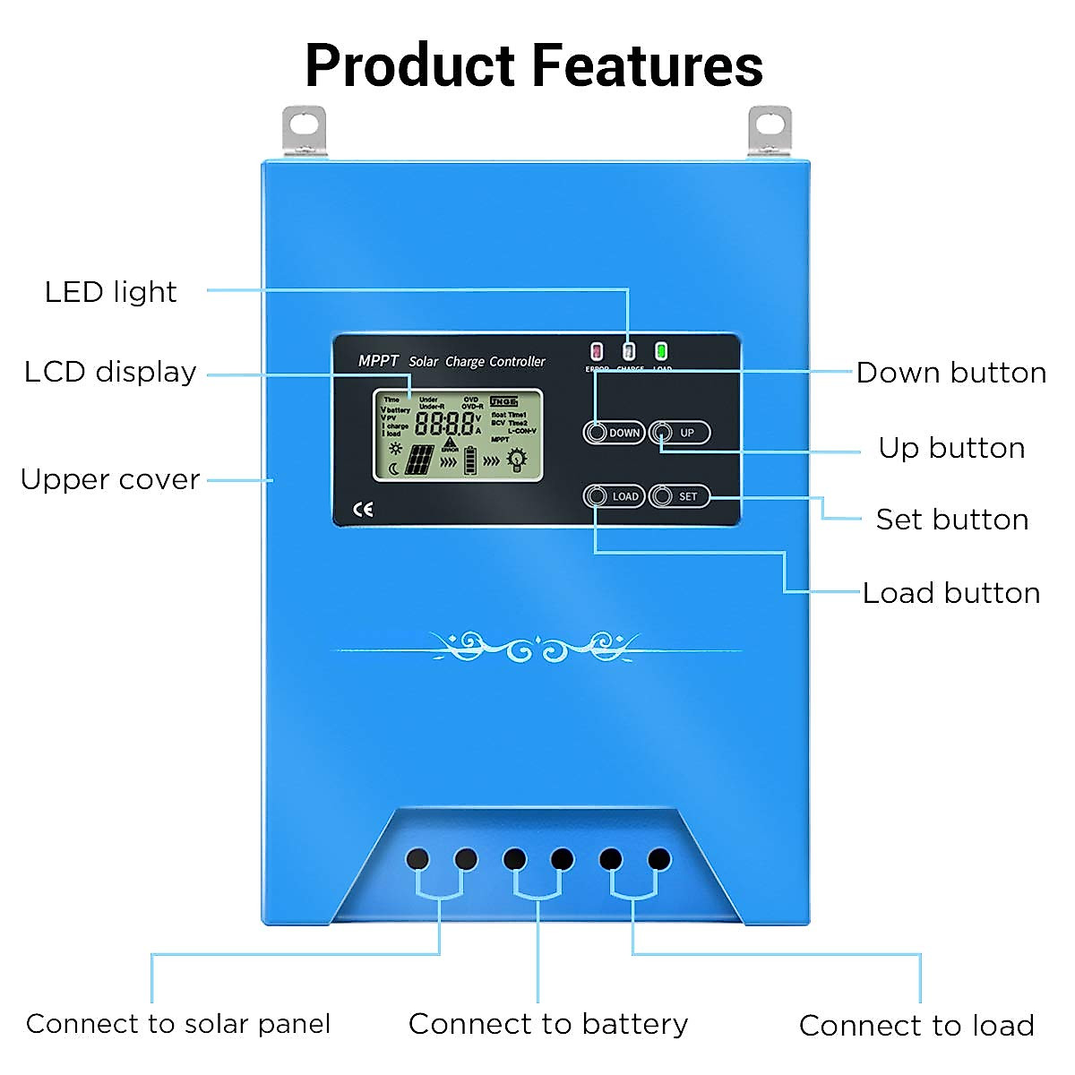 iSunergy 50A MPPT Solar Charge Controller 12V/24V/48V Auto Working Buck Solar Panel Battery Regulator Maintainer with LCD Display for Solar Panel Battery Overload Protection