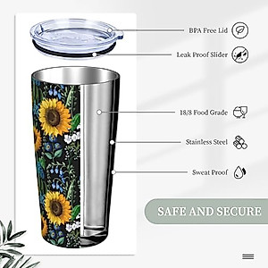 Yaxongx 20oz Tumbler Splendid Sunflowers Double Wall Vacuum Insulated Coffee Mug with Lid and Metal Straw Brush Reusable Stainless Steel Water Bottle Travel Cup Gifts for Car Ice Drinks Hot Beverage