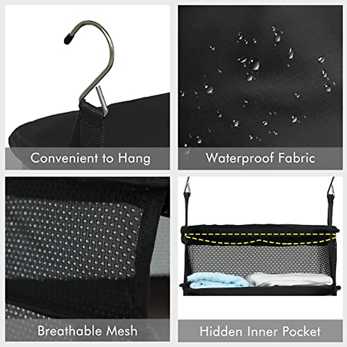 Surblue Hanging Closet Storage Bag Collapsible 3-Shelf Washable Oxford Fabric with 2 Hooks (L 11.41 * 11.41 * 19.68in, Black)