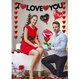 Engagement Party Decorations, Glitter I Love You Banner for Mothers Day Decorations, bridal shower decorations for the Home Engagement Wedding Anniversary Valentines Mothers Day Party Supplies