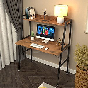 Eureka Ergonomic Computer Desk with Hutch, 43" Ladder Desk with Storage Shelves for Home Office PC Writing Table, Space Saving Rustic Brown