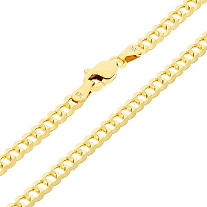 Nuragold 10k Yellow Gold 4mm Solid Cuban Curb Link Chain Pendant Necklace, Mens Womens Jewelry 16" 18" 20" 22" 24" 26" 28" 30"