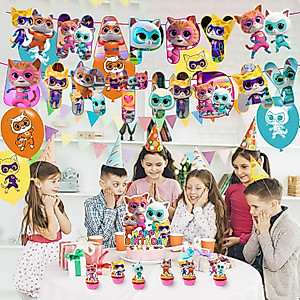 OUDINI Super Kitties birthday party supplies,Super Kitties including cake topper, cupcake toppers, Banner, Latex Balloons,It is very suitable for boy's and girl birthday party supplies., Blue