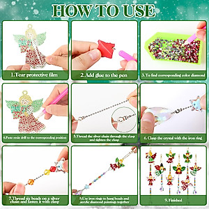 Huwena 9 Pcs Christmas Diamond Art Suncatcher Double Sided Diamond Art Suncatcher Diamond Art Kit Diamond Ornament Diamond Wind Chime for Adults Kid DIY(Angel)