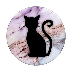 Black Cat On White Purple Pink Rose Marbled Design PopSockets PopGrip: Swappable Grip for Phones & Tablets