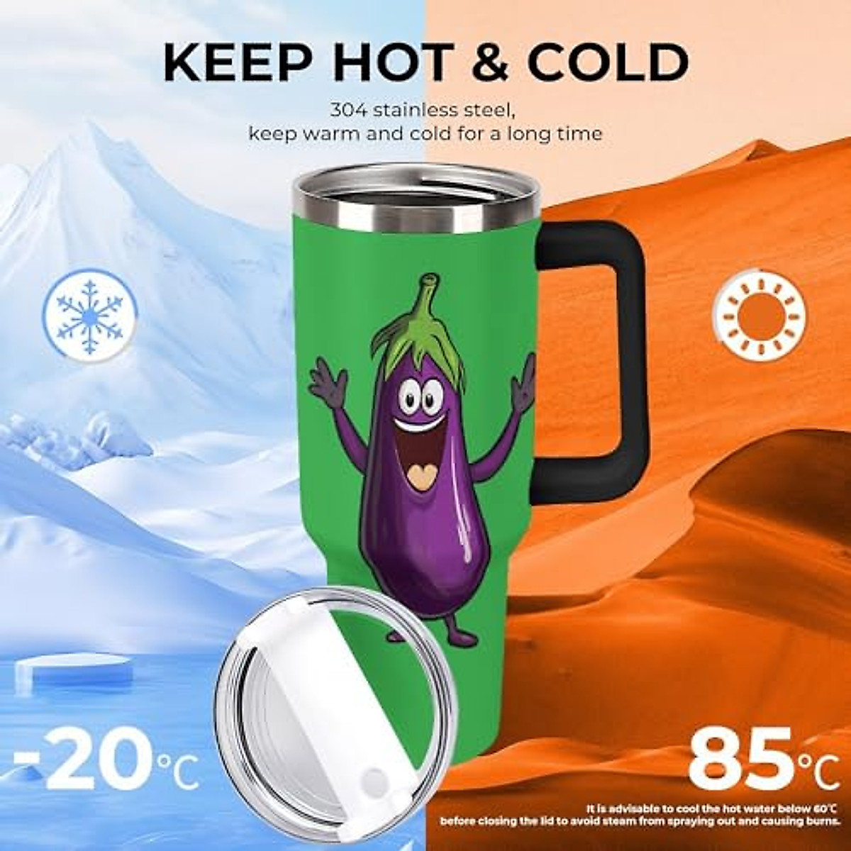 Funny Eggplant Tumbler with Handle Travel Mug Water Bottle Tea Coffee Cup Black-style