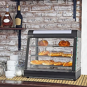 ROVSUN 26" Food Warmer, 3-Tier Food Warmer Display Electric Pizza Warmer Commercial Countertop w/LED Lighting Adjustable Removable Shelves Glass Door, Pastry Display Case for Buffet Restaurant 1200W